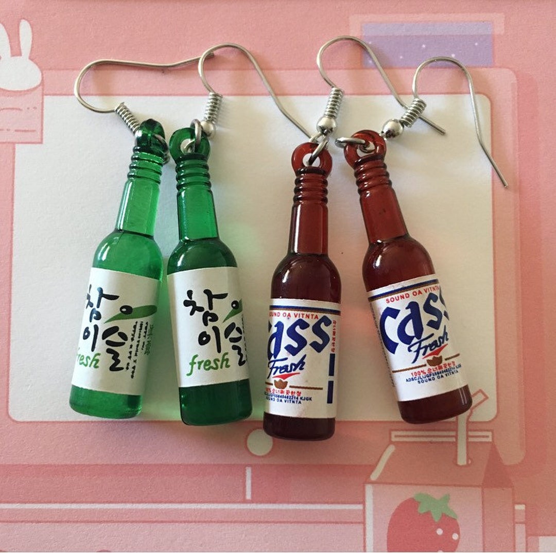 SALE Korean Alcohol Soju Beer Bottle Miniature Drink Silver Earrings - Etsy