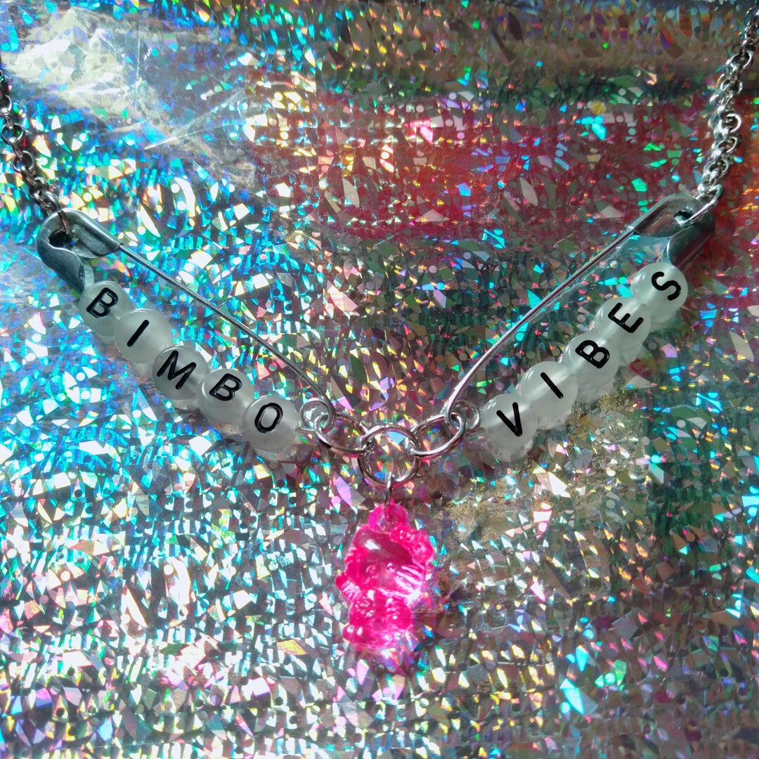 Safety Pin "bimbo Vibes" Letter Bead Word Thin Chain Bimbocore Choker ...