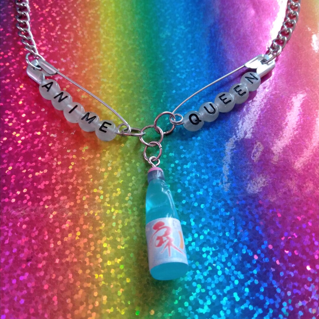 Safety Pin "anime Queen" Letter Word Thick Chain Choker Necklace ~ Glow ...