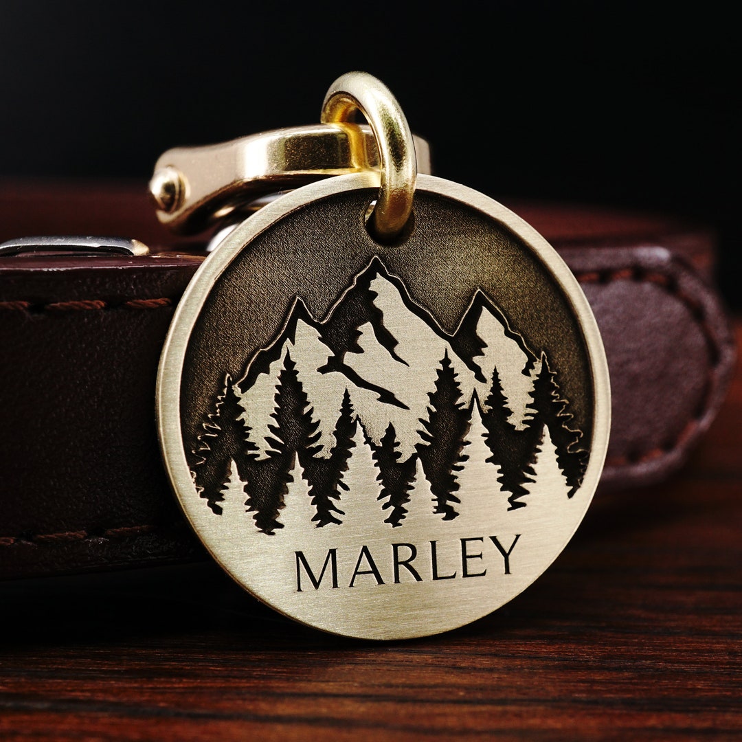 Custom Brass Mountain Dog Tag: Engraved Pet ID, Personalized Collar Tag ...