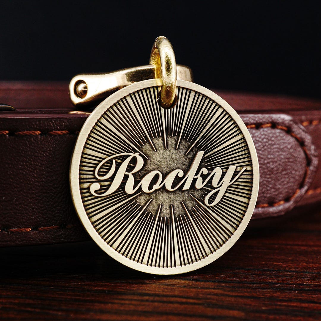 Custom Brass Sun Dog Tag, Cat Tag, Personalized Sunshine Pet ID Tag ...