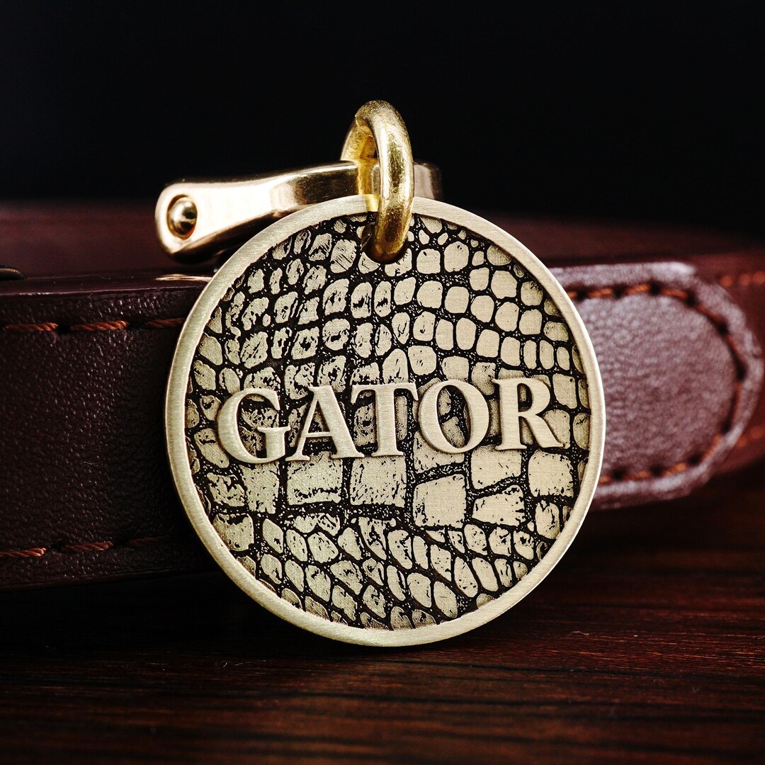 Personalized Brass Gator Dog Tag, Crocodile Dog Collar Tag, Alligator ...