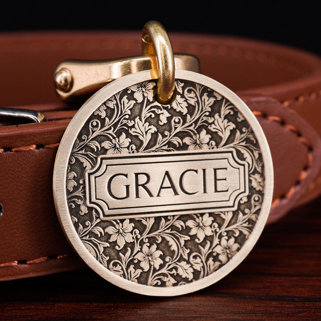 Dog Tag Personalized, Custom Engraved Flower Pet Tag, Cat Tag, Luxury ...