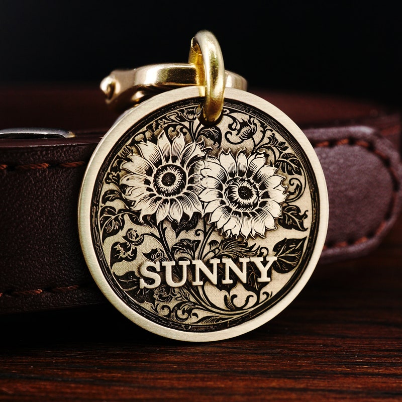 Engraved Dog Tag Sunflower - Etsy