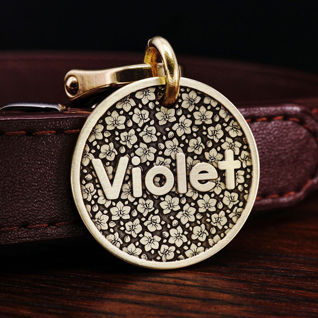 Custom Orchid Flower Dog Tag Cat Tag, Personalized Brass Pet ID Tag ...