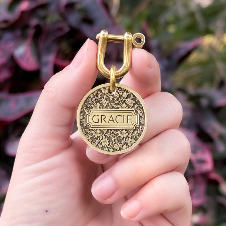 Dog Tag Personalized, Custom Engraved Flower Pet Tag, Cat Tag, Luxury ...