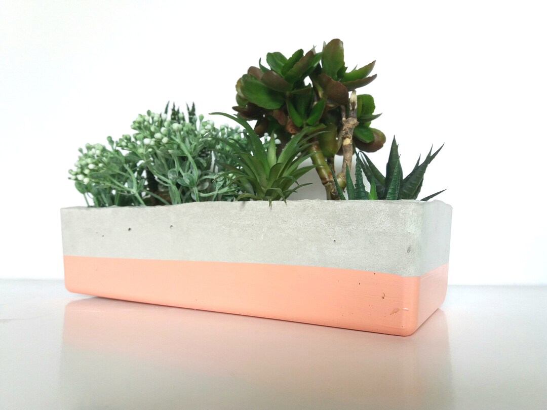 Long Rectangular Concrete Planter 9.4 Inch, Peach Planter, Window Sill ...
