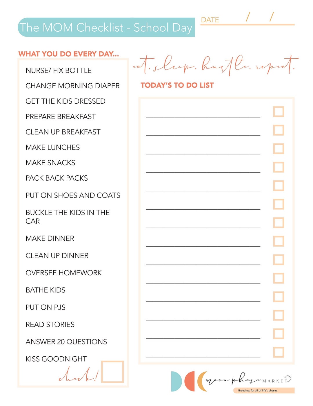 The Mom Checklist School Day - Etsy