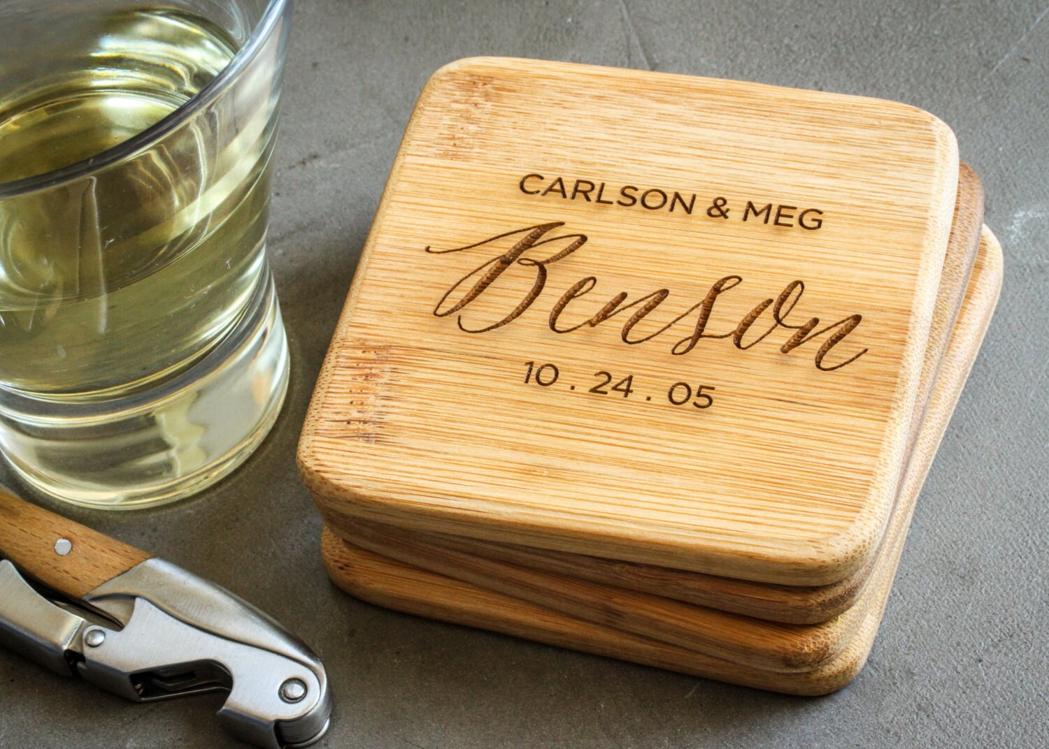 Custom Bamboo Coasters Personalized Coaster Set Custom | Etsy