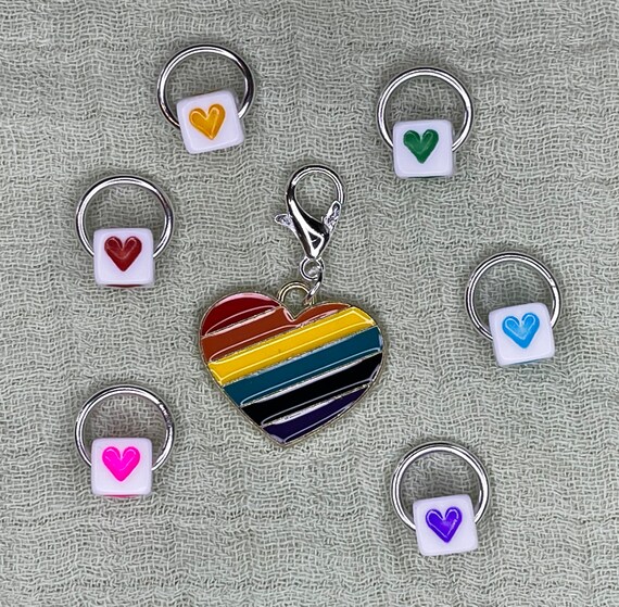 Rainbow Heart Stitch Marker and Progress Keeper Set of Six | Etsy