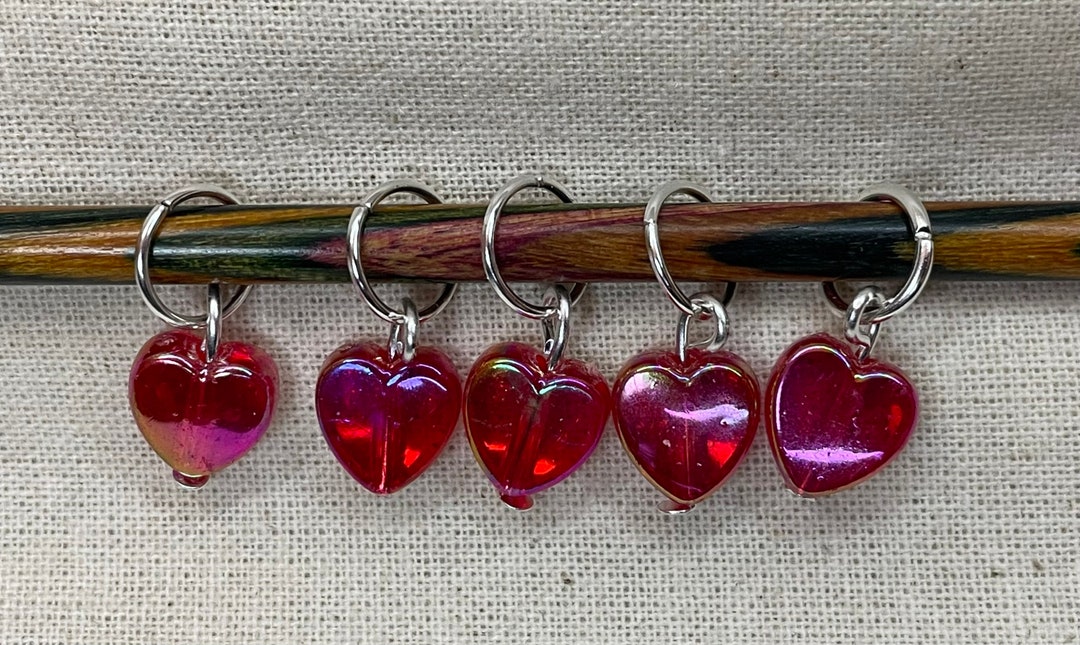 Iridescent Heart Stitch Markers, Progress Keepers, for Knitting or ...