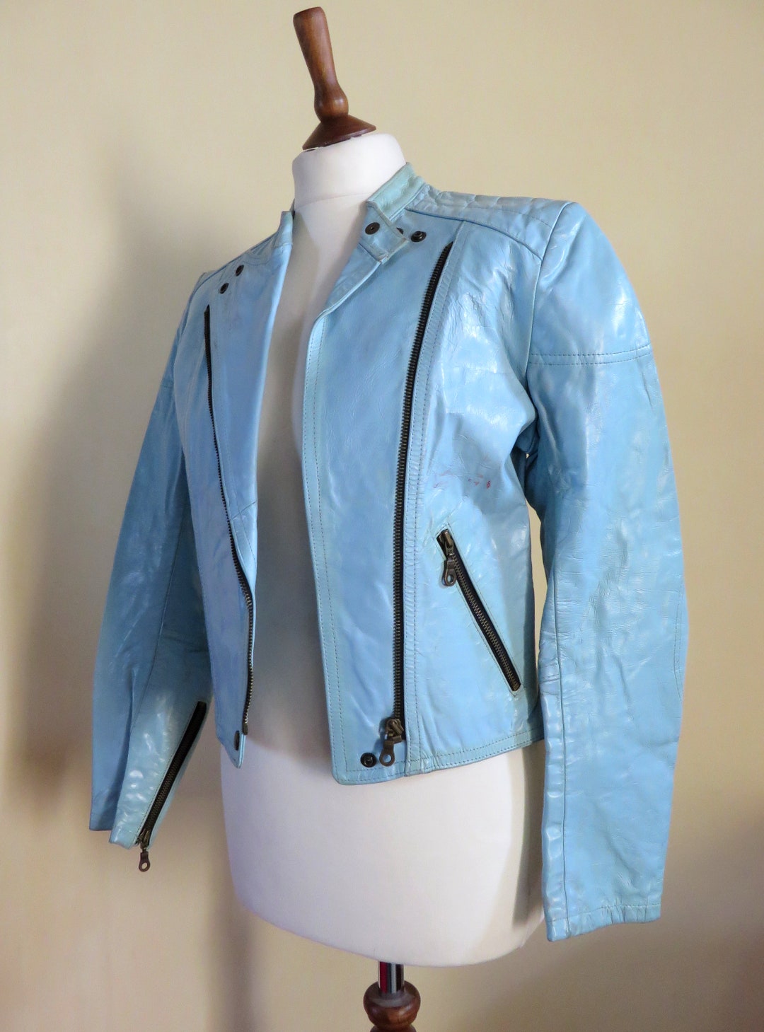 Vintage 80s/90s Sky Blue Motorcycle Jacket Style , Perfecto by ARIDZA ...