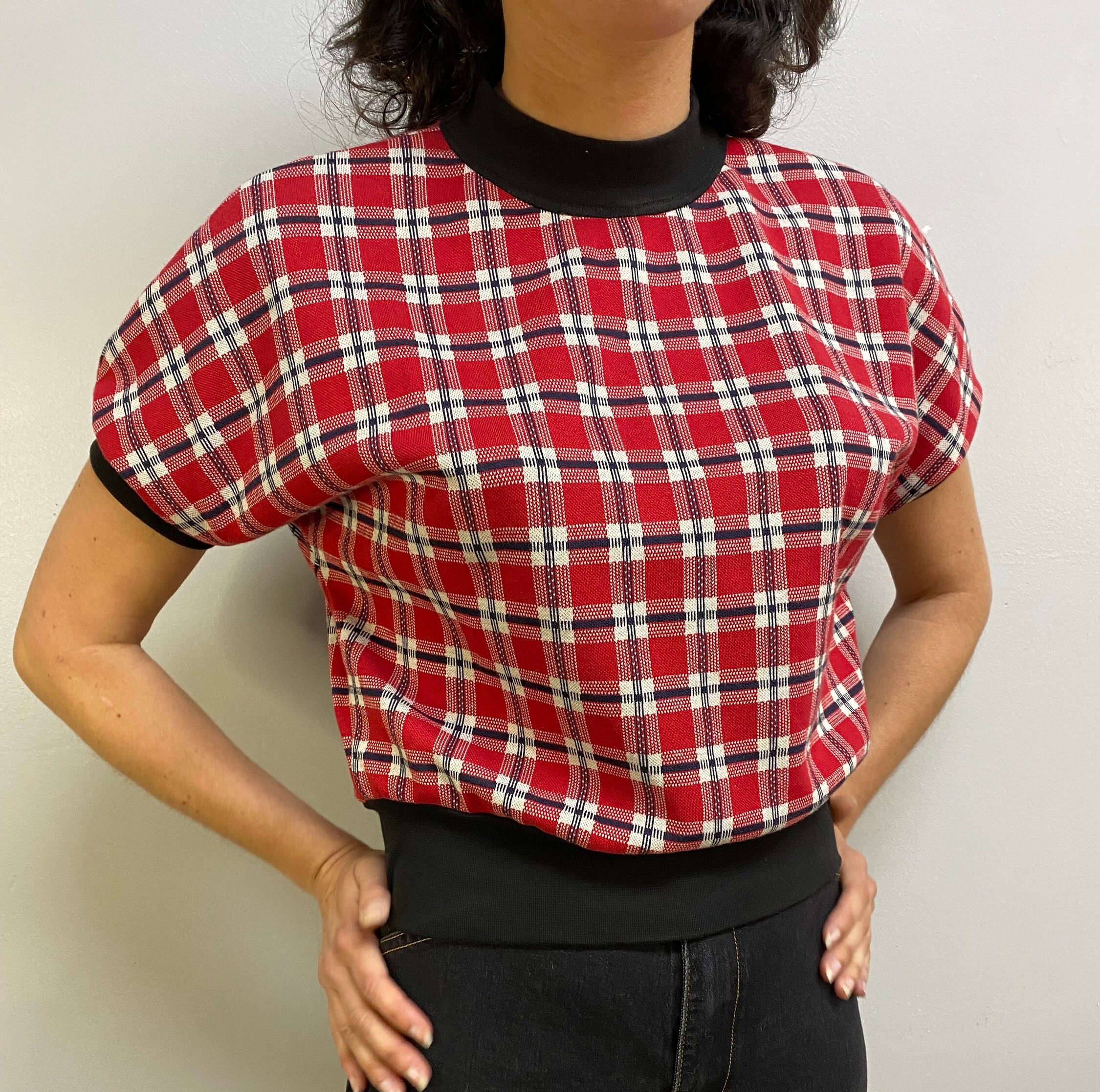40s/50s Style , Woman Repro Polo Red and Black Plaid , Rockabilly Top by V.and the Wolf - Etsy
