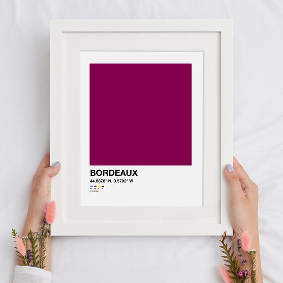 Geography Pantone Bordeaux Burgundy Print Living Room | Etsy