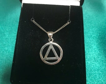 Sterling Silver Hammered AA Symbol Pendant Sobriety Pendant Necklace - Etsy