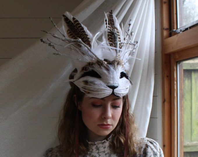 Luxury White Jackalope Mask, Adult Rabbit Mask, Feather Animal Mask ...