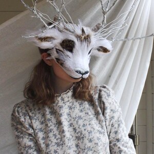 Luxury Arctic Reindeer Mask, White Deer, Woodland Mask, Deer Headdress ...