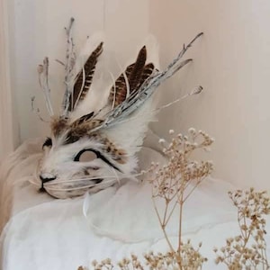 Luxury White Jackalope Mask, Adult Rabbit Mask, Feather Animal Mask ...