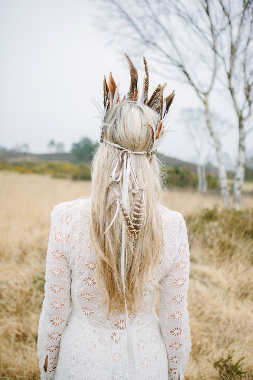 Wild Feather Headdress With Antique Gold Trim Bridal - Etsy UK