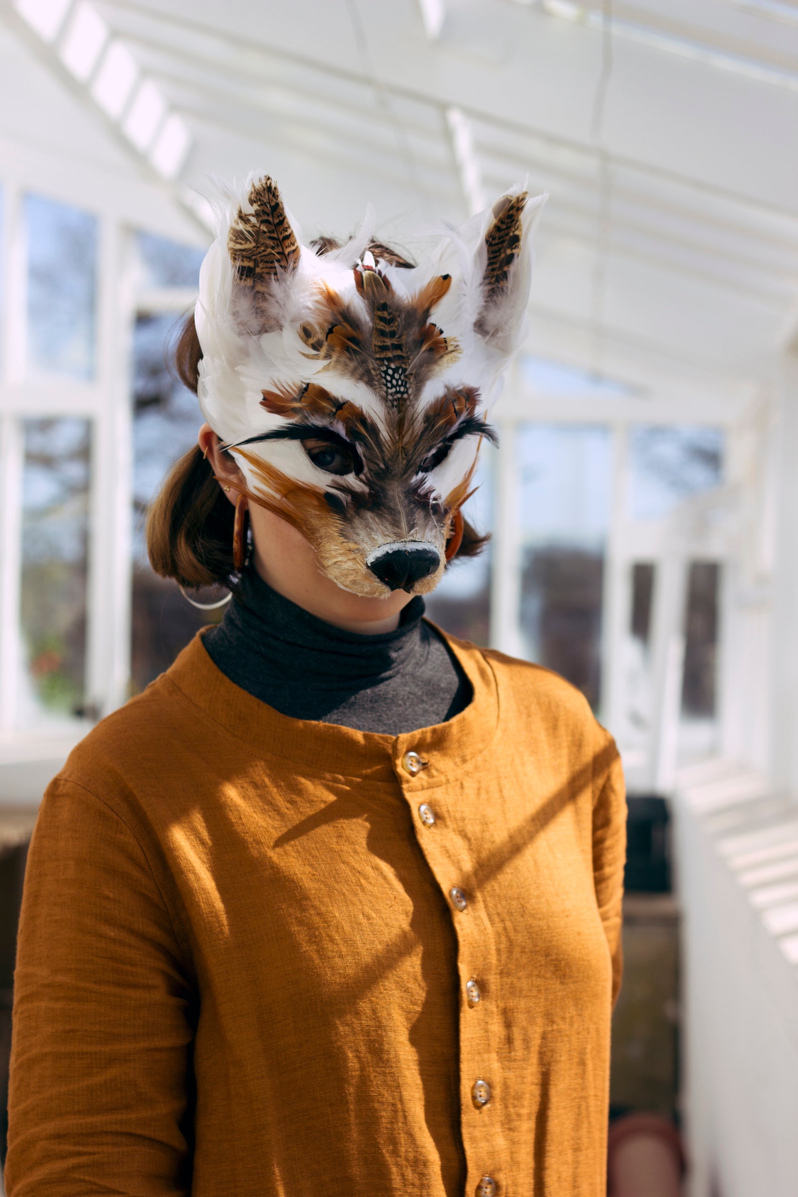 Luxury White & Brown Wolf Mask, Unisex Adult Wolf Mask, Feather Animal ...