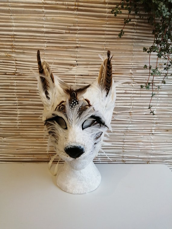 Luxury White & Grey Wolf Mask Unisex Adult Wolf Mask Feather | Etsy