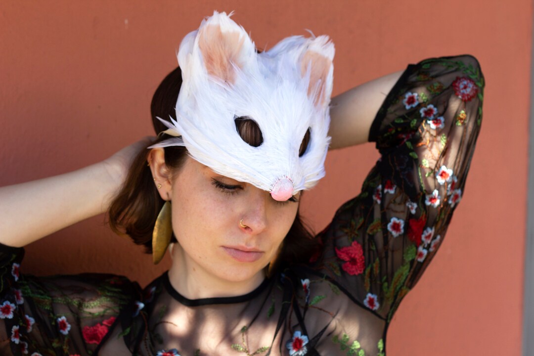 Luxury White Mouse Mask, Unisex Mouse Mask, White Mouse Headdress ...