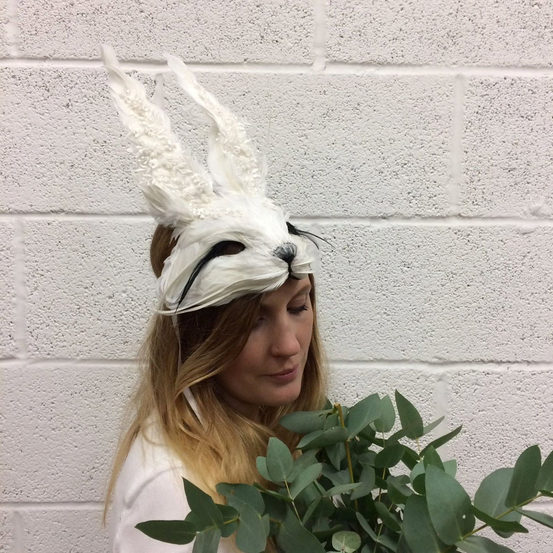 Luxury Lace Embellished White Rabbit Mask, Unisex Animal Mask, Woodland ...