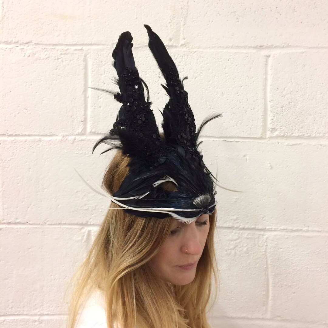 Luxury Black Embellished Rabbit Mask, Unisex Rabbit Mask, Animal Mask ...