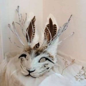 Luxury White Jackalope Mask, Adult Rabbit Mask, Feather Animal Mask ...