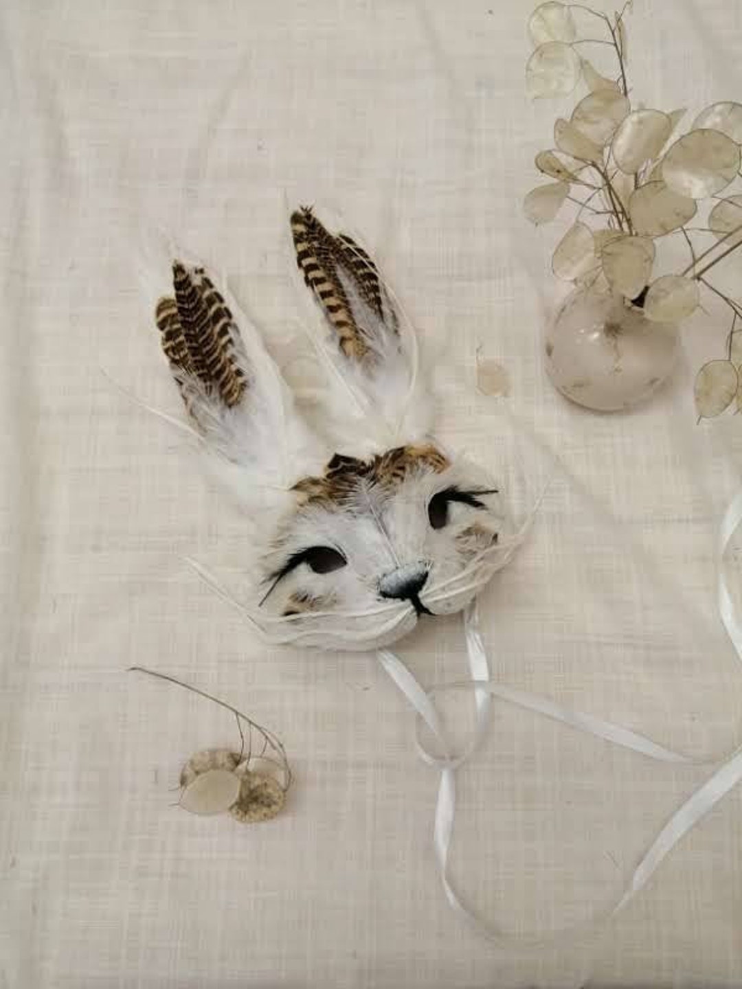 Luxury White, Brown + Beige Rabbit Mask, Unisex Animal Mask, Woodland ...