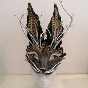 Luxury Black Jackalope Mask, Adult Rabbit Mask, Feather Animal Mask ...