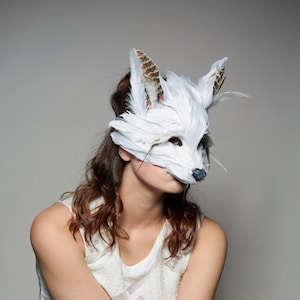 Luxury White Feather Fox Mask, Unisex Adult Fox Mask, Woodland Animal ...