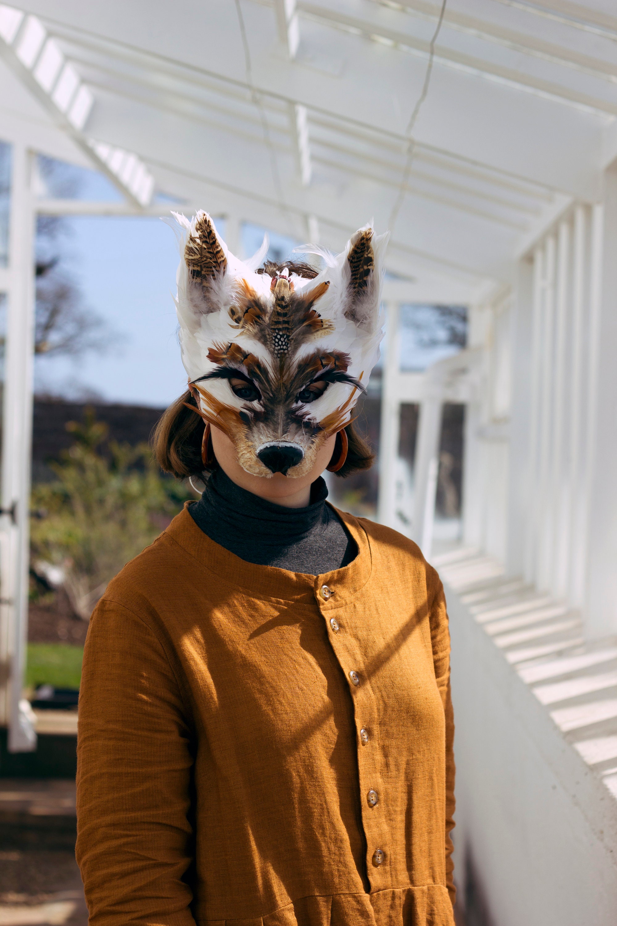 Luxury White & Brown Wolf Mask, Unisex Adult Wolf Mask, Feather Animal ...