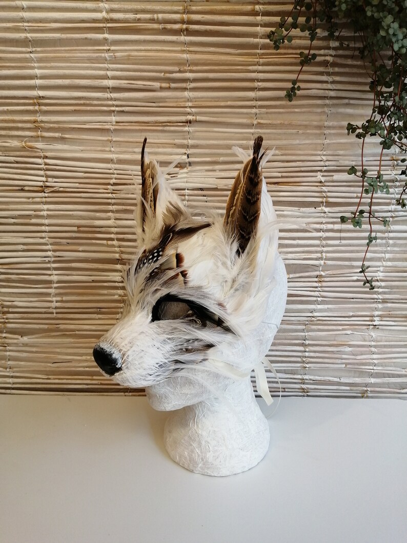 Luxury White & Grey Wolf Mask Unisex Adult Wolf Mask Feather | Etsy
