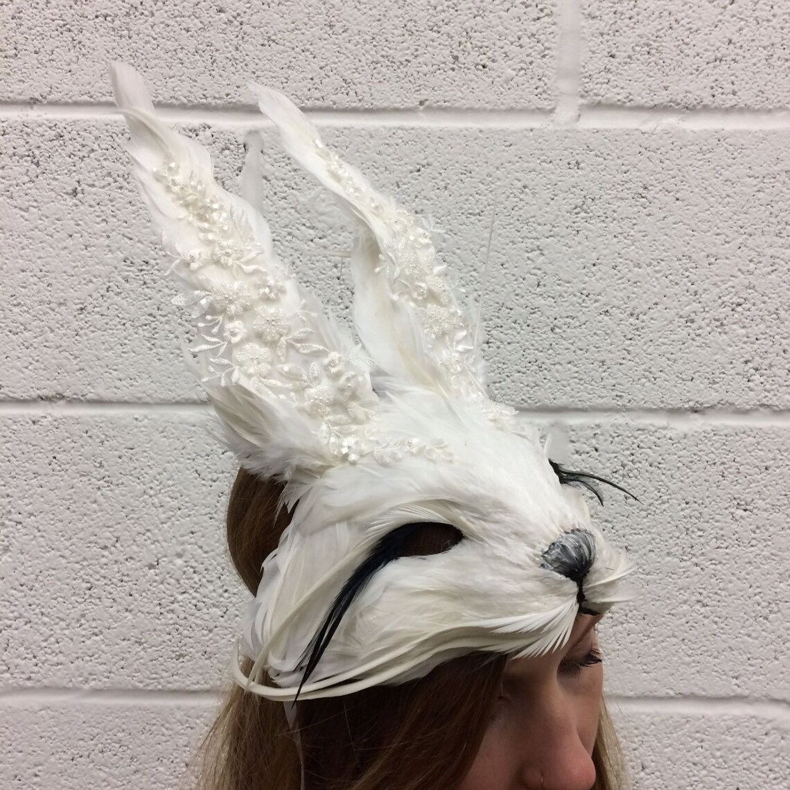 Luxury Lace Embellished White Rabbit Mask, Unisex Animal Mask, Woodland ...