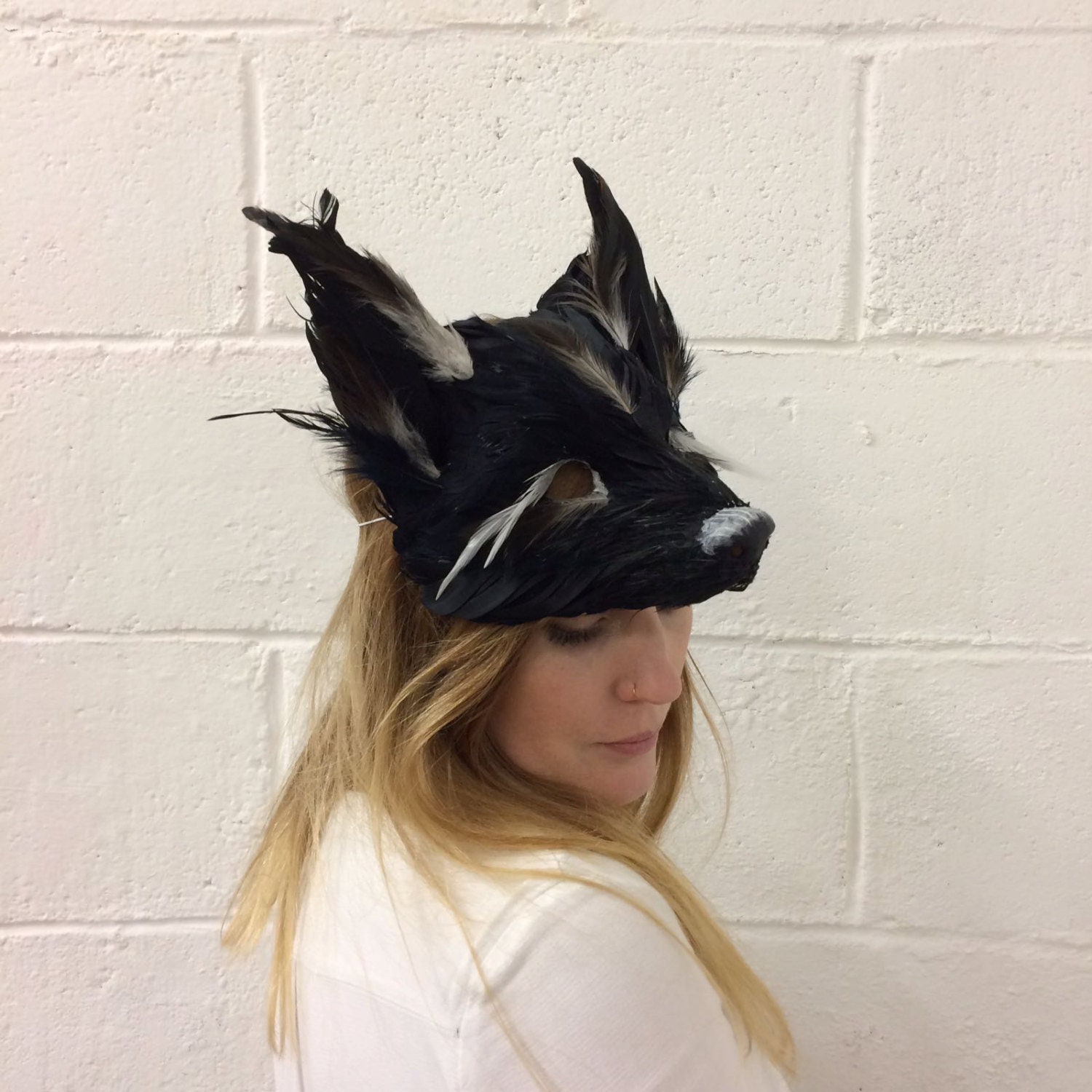 Luxury Black Feather Fox Mask, Unisex Adult Fox Mask, Woodland Animal ...