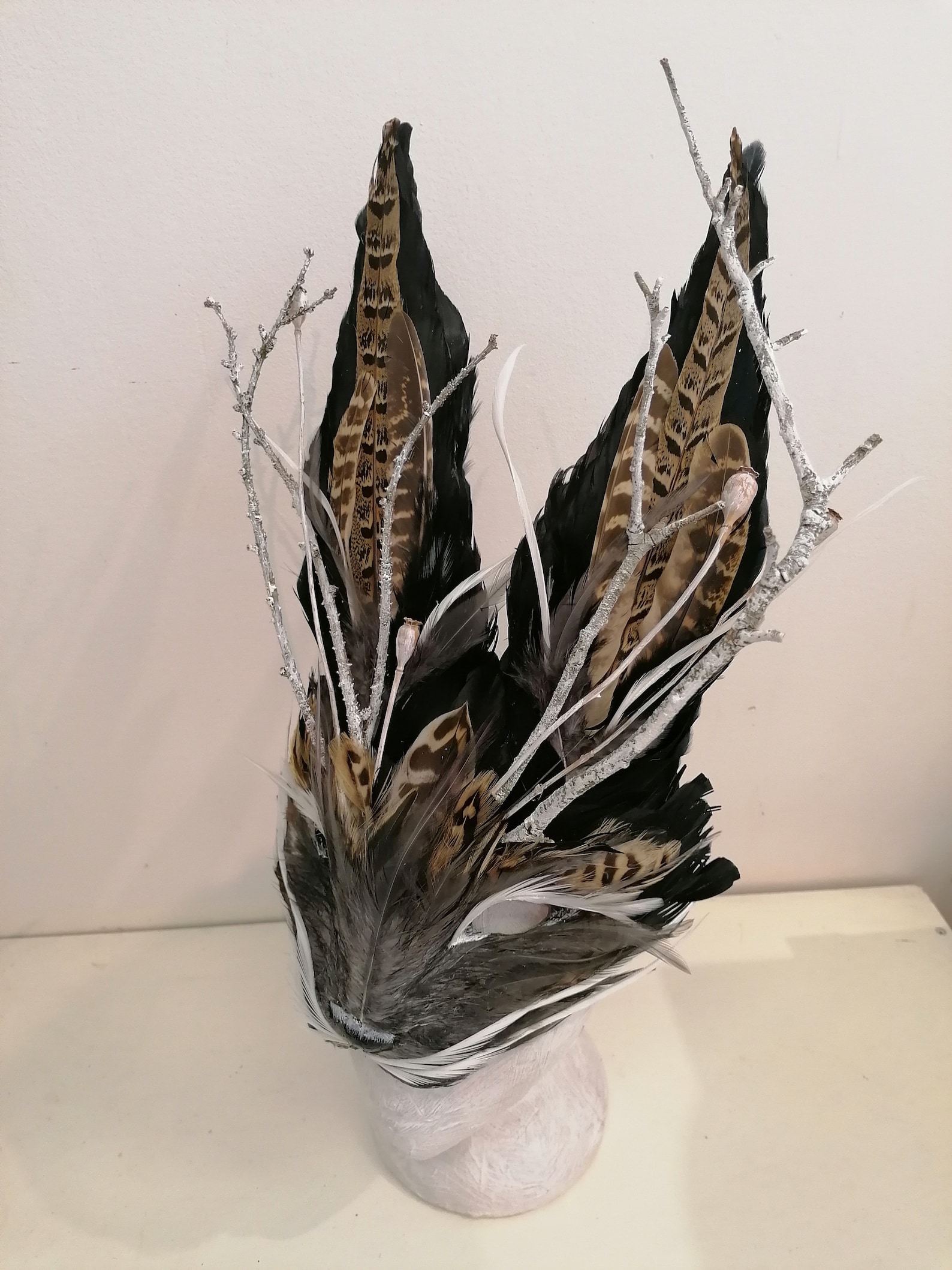 Luxury Black Jackalope Mask, Adult Rabbit Mask, Feather Animal Mask ...