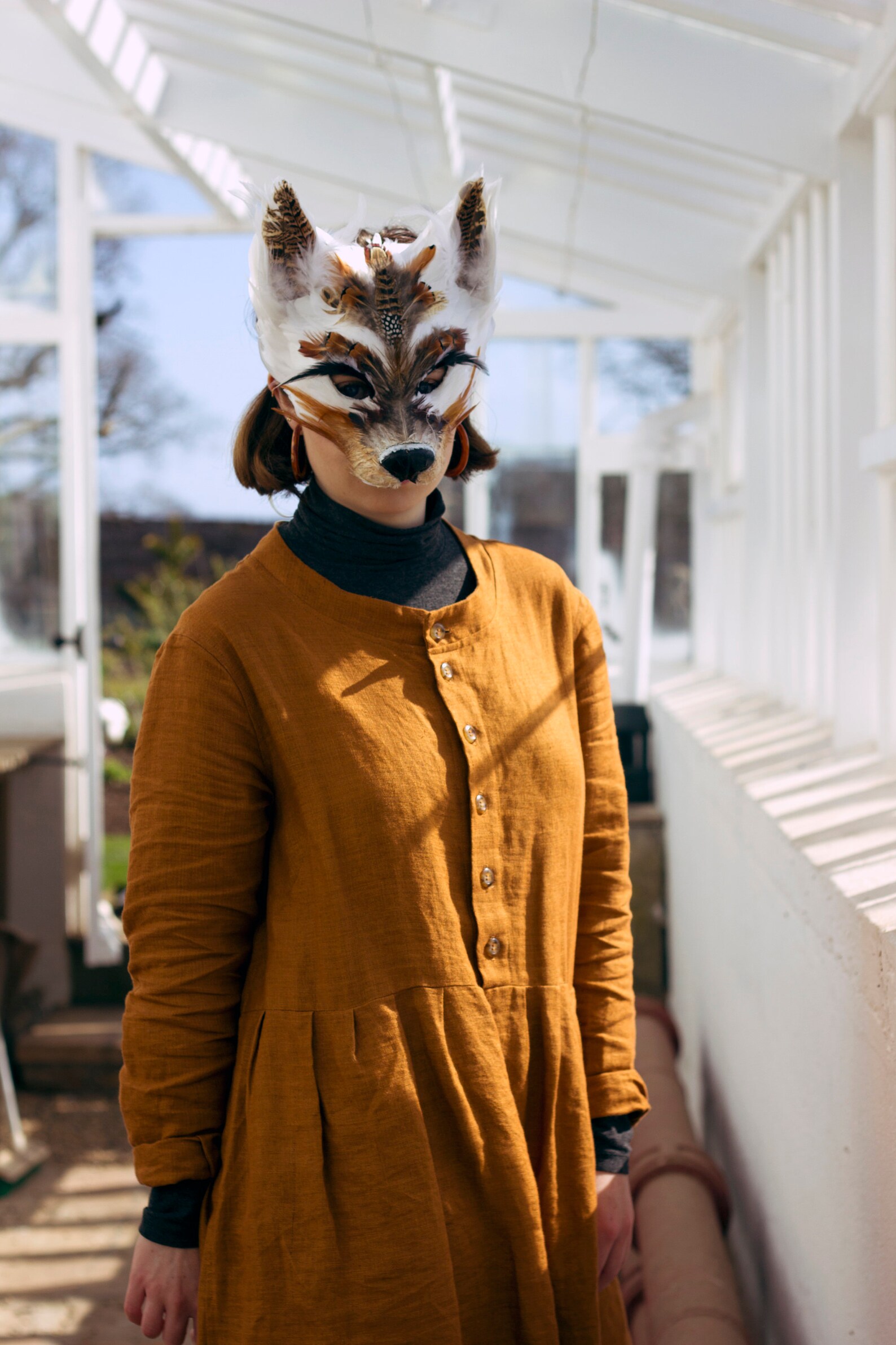 Luxury White & Brown Wolf Mask, Unisex Adult Wolf Mask, Feather Animal ...