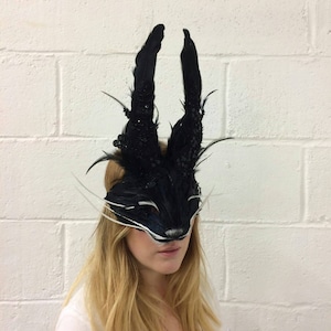 Luxury Black Embellished Rabbit Mask, Unisex Rabbit Mask, Animal Mask ...