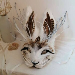 Luxury White Jackalope Mask, Adult Rabbit Mask, Feather Animal Mask ...