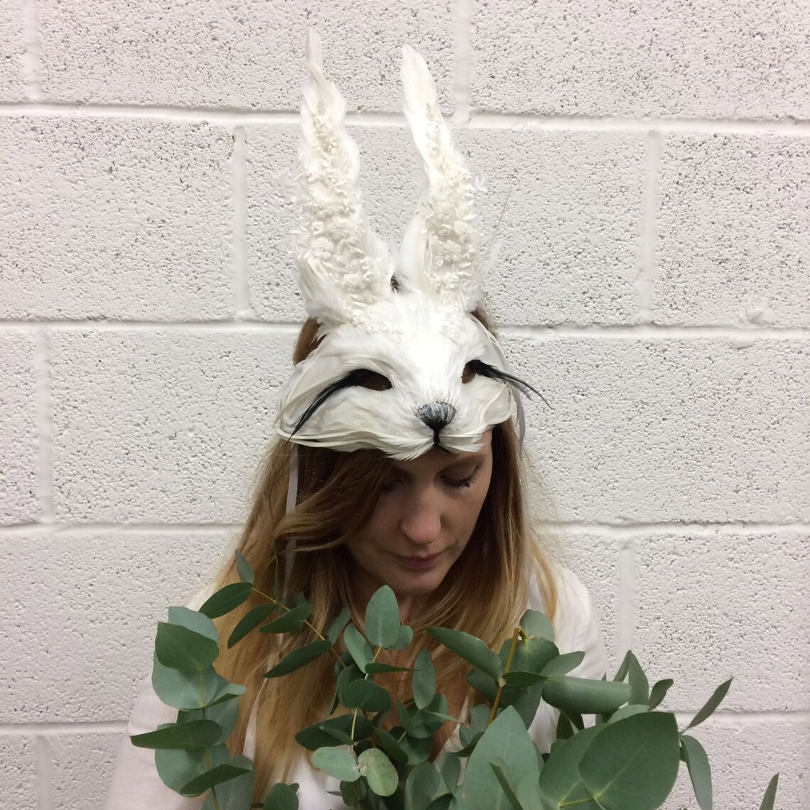 Luxury Lace Embellished White Rabbit Mask, Unisex Animal Mask, Woodland ...