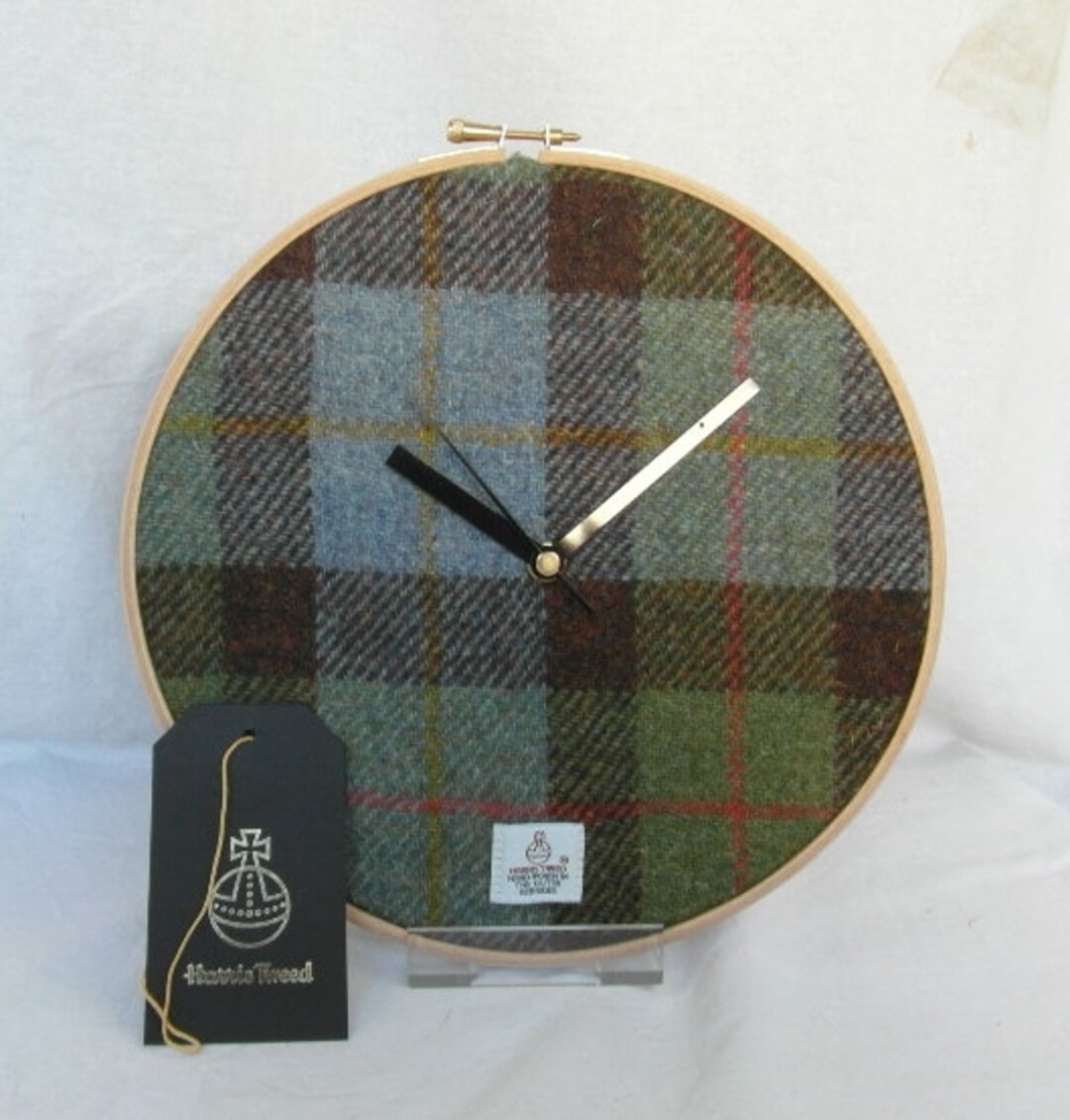 Harris Tweed Round Wall Clock 9in / 23cm Authentic Harris Tweed Faced ...