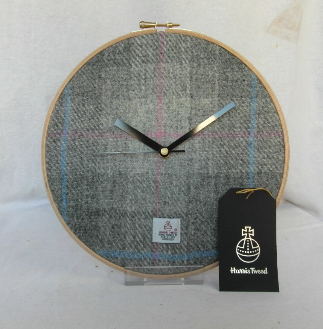 Harris Tweed Round Wall Clock 9in / 23cm Authentic Harris Tweed Faced ...