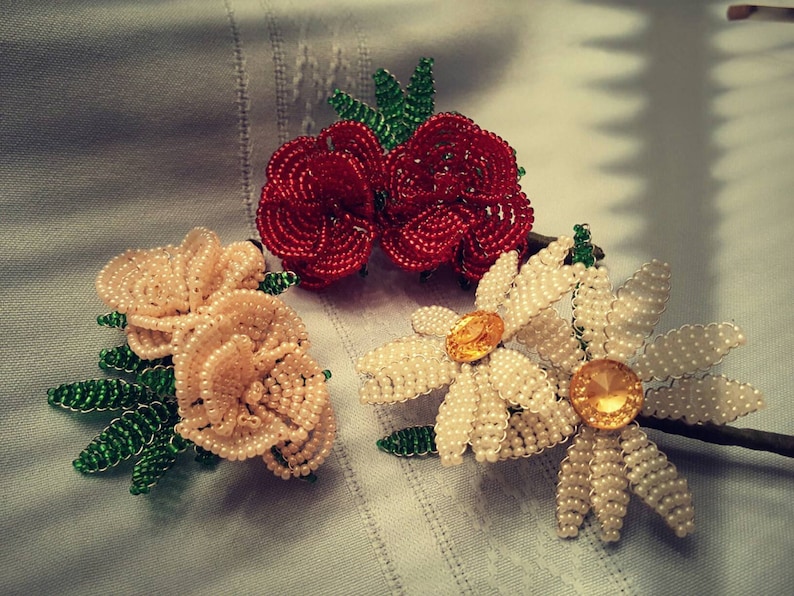 Beaded Flower Pin - Etsy