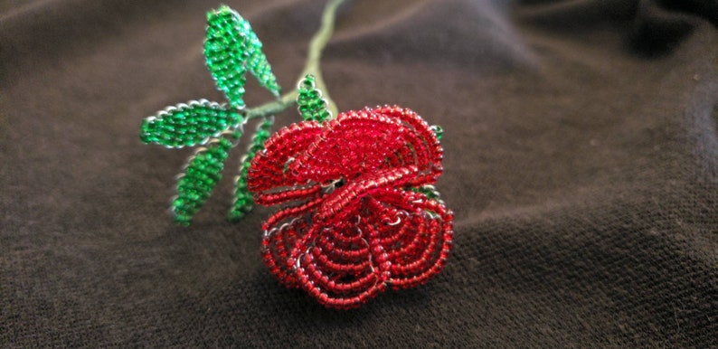 Red Beaded Rose single Stem - Etsy