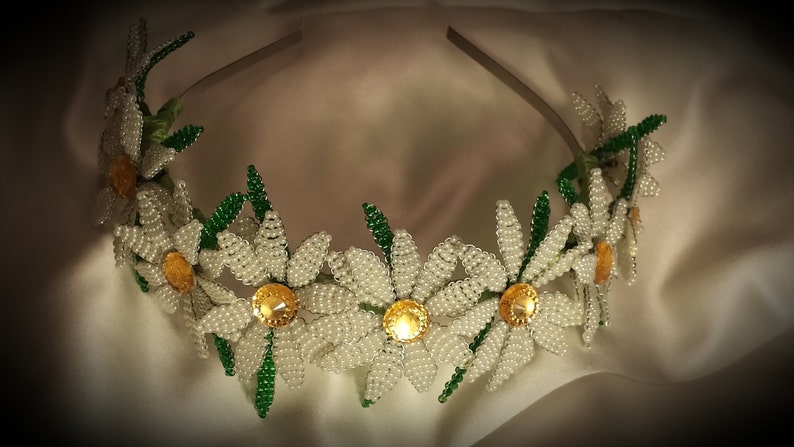 Beaded Daisy Flower Tiara Crown - Etsy