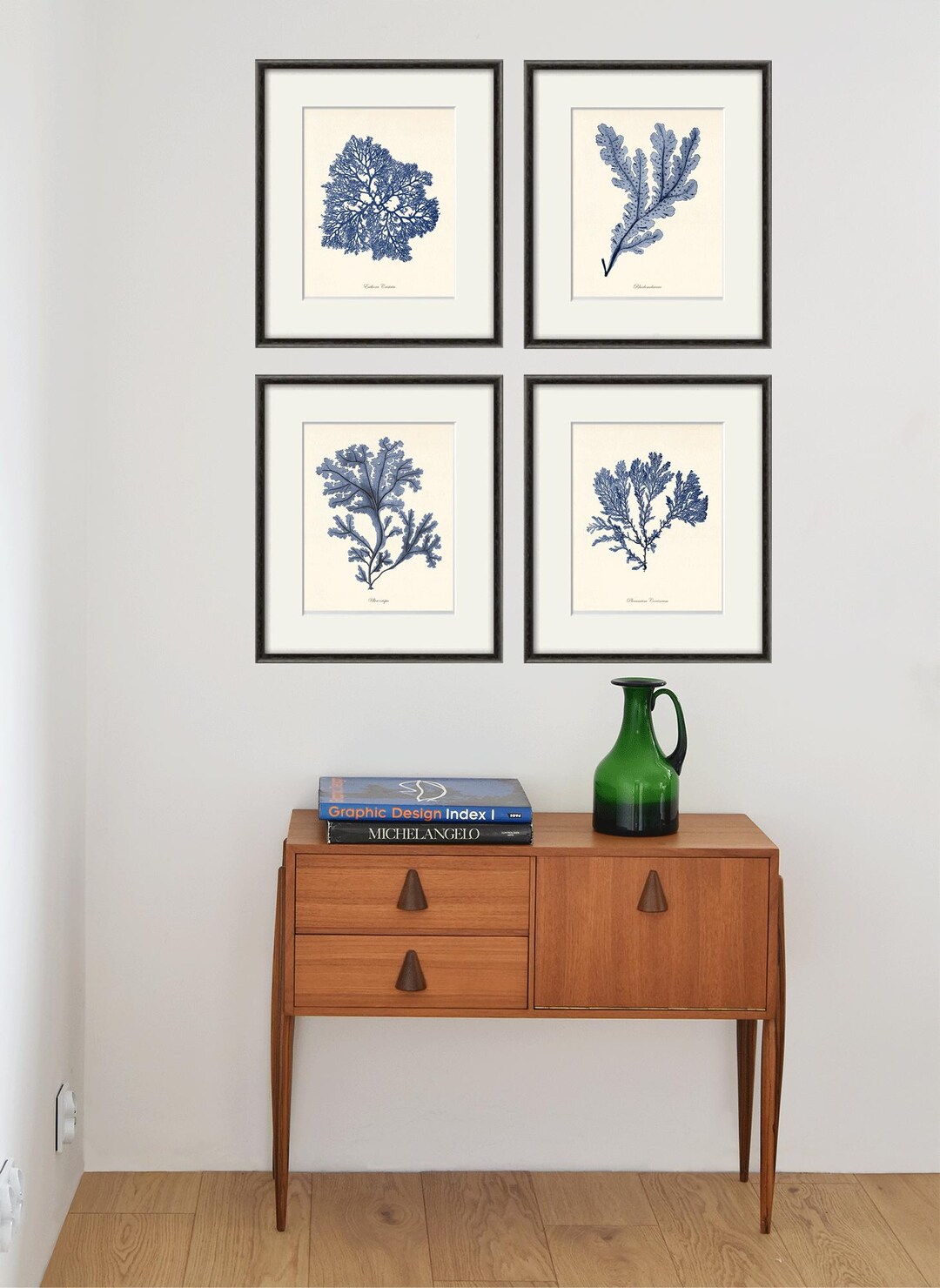 Set of 4 Antique Nautical Prints: Navy Blue Ocean Sea Life Wall Art - Etsy