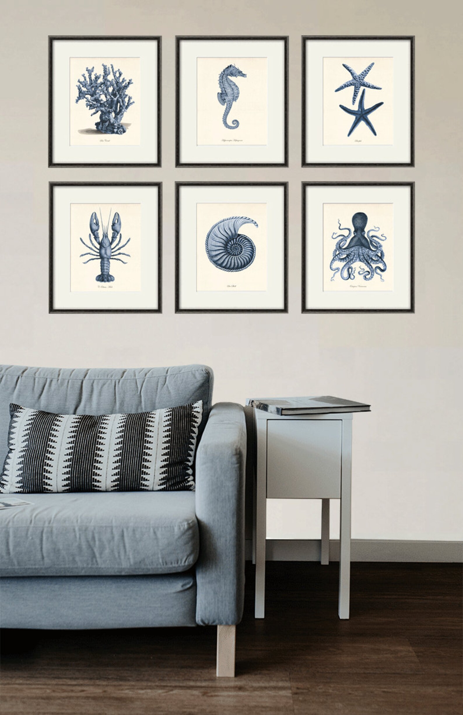 Nautical Art Print Navy Blue Art Sea Coral Art Print Set of 6 - Etsy