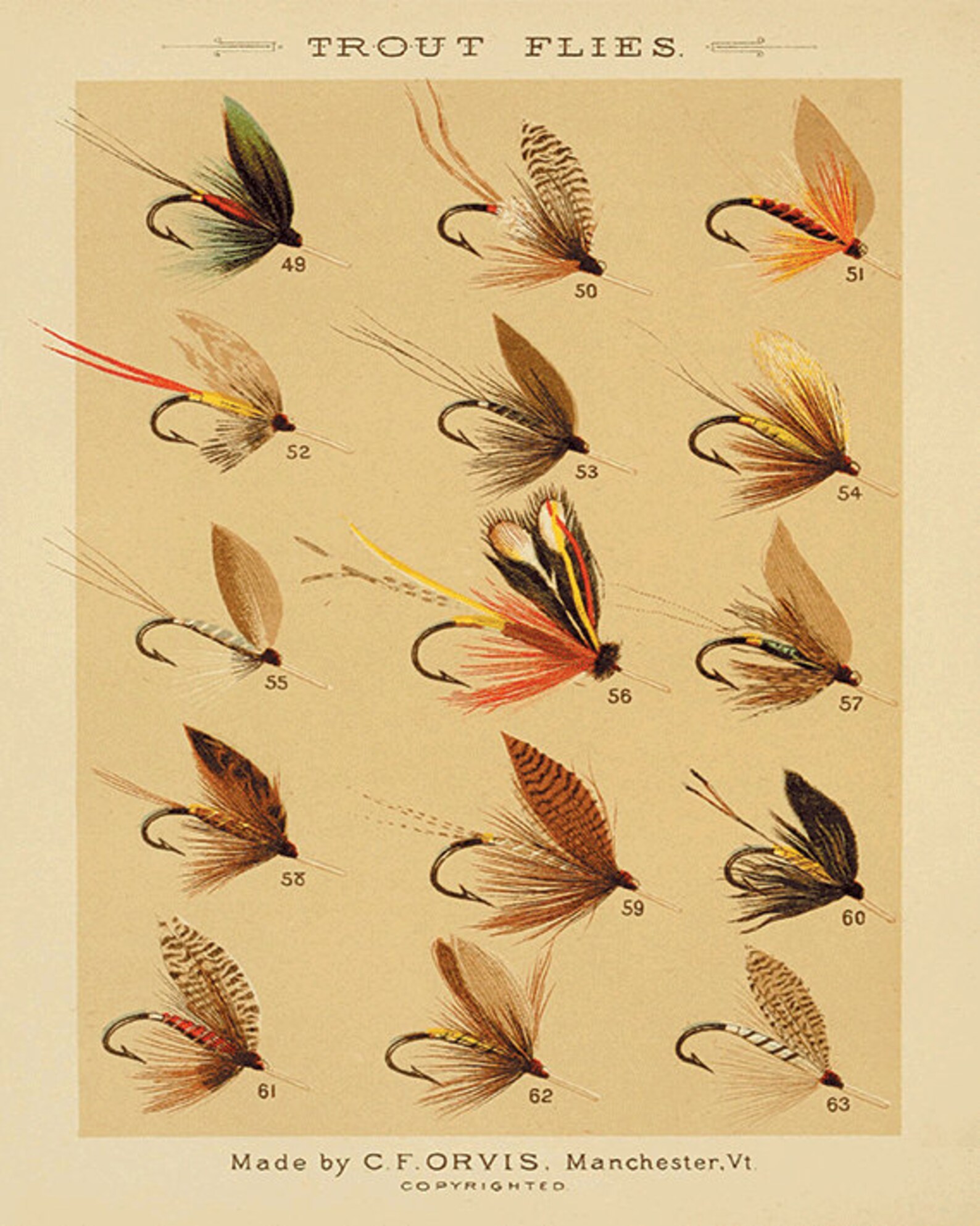 Trout Flies Fishing Print Fly Fishing Art Fishing Decor Art - Etsy