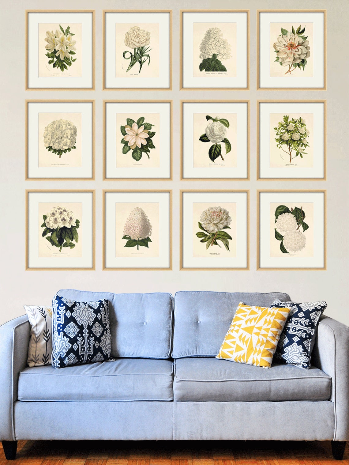 White Flower Art Botanical Print Set 12 Antique Flower Art | Etsy